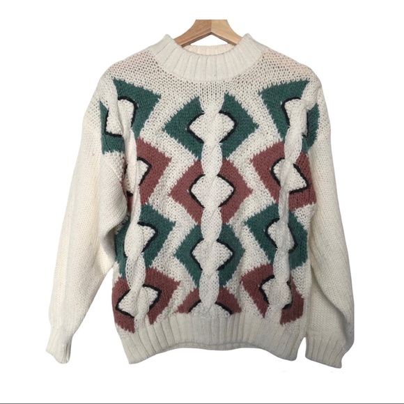 Vintage | Sweaters | Vintage Chunky Abstract Cable Knit Sweater | Poshmark